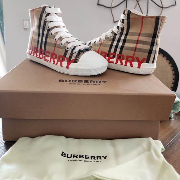 Burberry | Shoes | Burberry Kids Mini Larkhall Logo Check High Top Sneaker In Beige | Poshmark